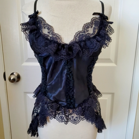 Vintage | Intimates & Sleepwear | 8s Vintage Black Lace Ruffle Sheer ...
